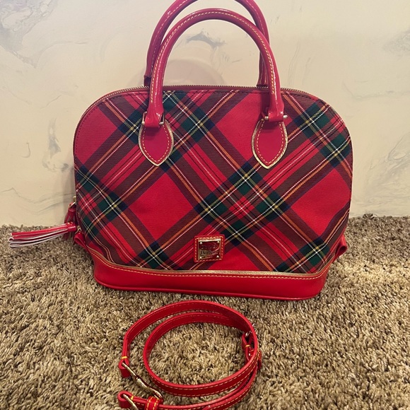 Dooney & Bourke | Bags | Dooney Bourke Red Tartan Satchel With Patent ...